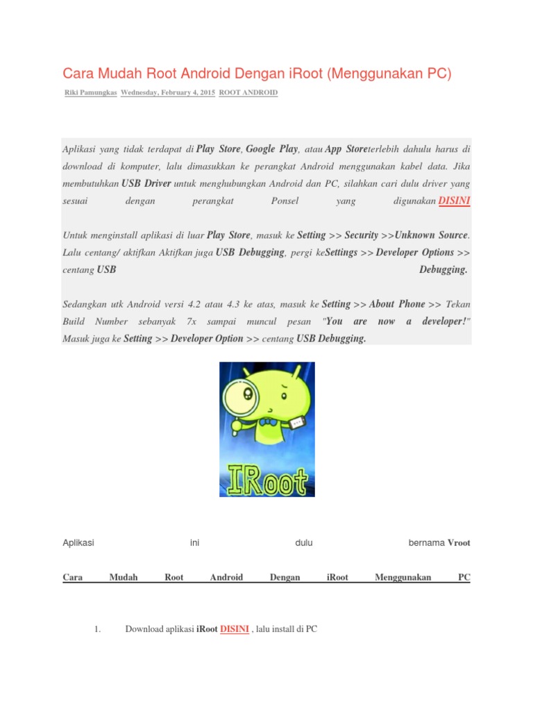 Cara Mudah Root Android Dengan Iroot (Menggunakan PC) | PDF