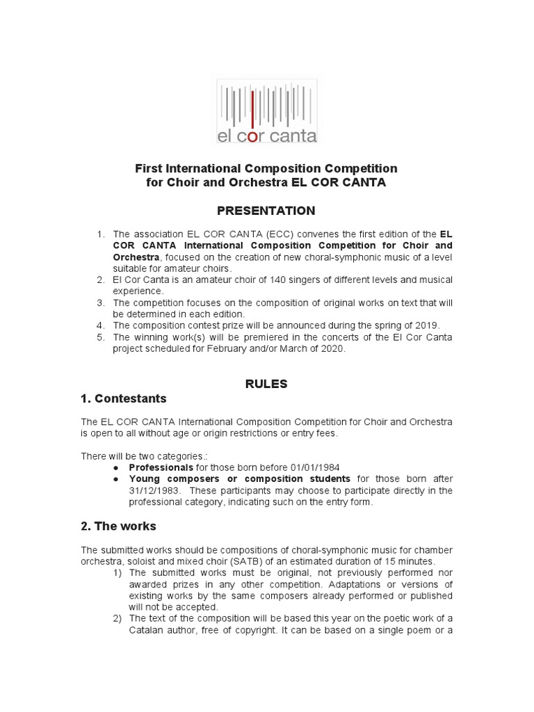1st International Composition Competition For Orchestra and Choir | PDF ...