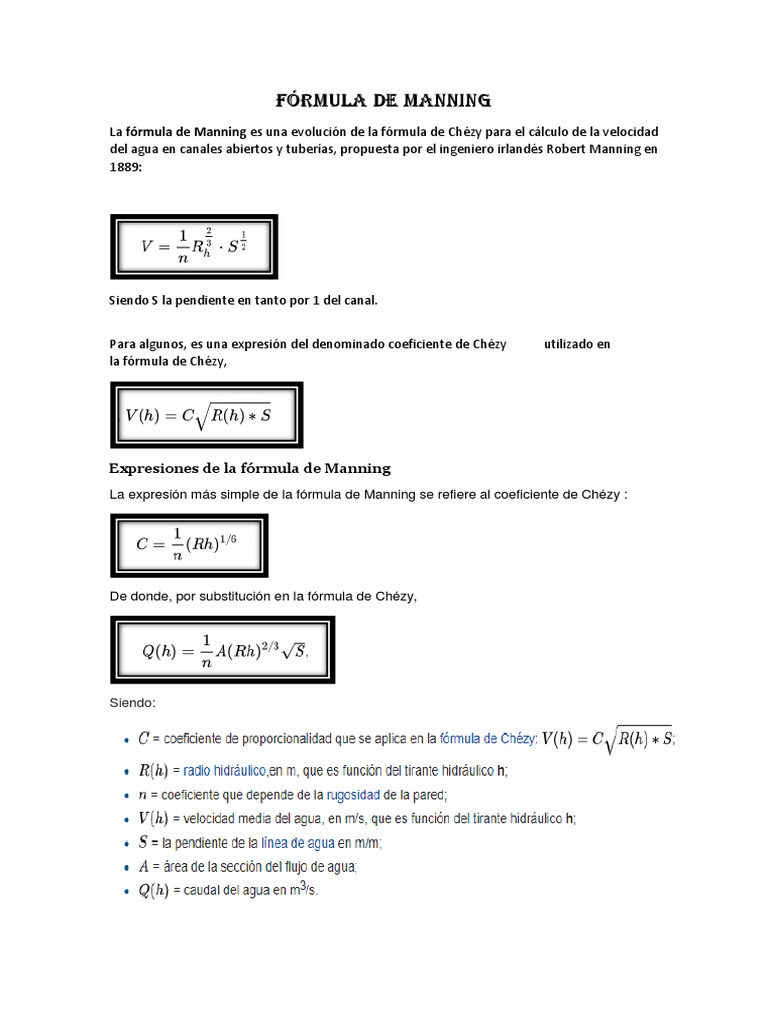 Fórmula de Manning | PDF | Ciencia y matemáticas