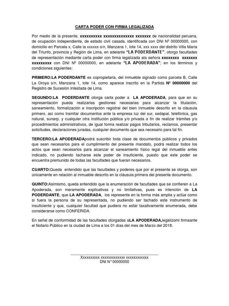 Carta Poder con Firma Legalizada | PDF | Instituciones sociales ...