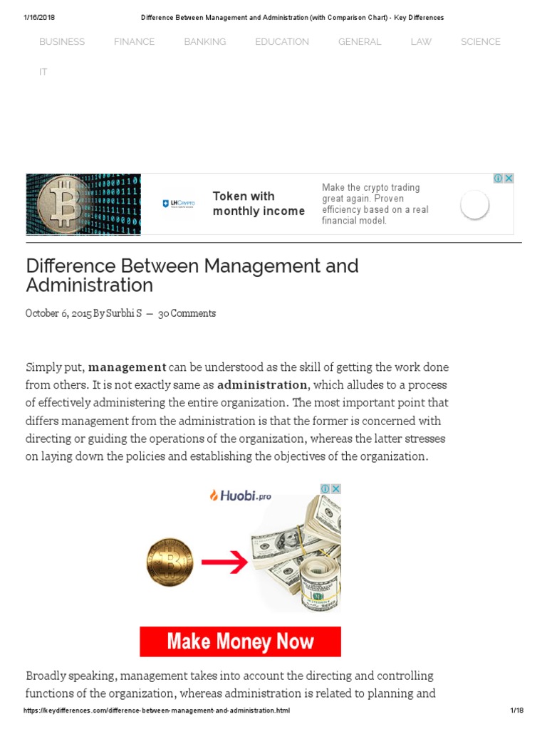 Difference Between Management and Administration With Comparison Chart ...