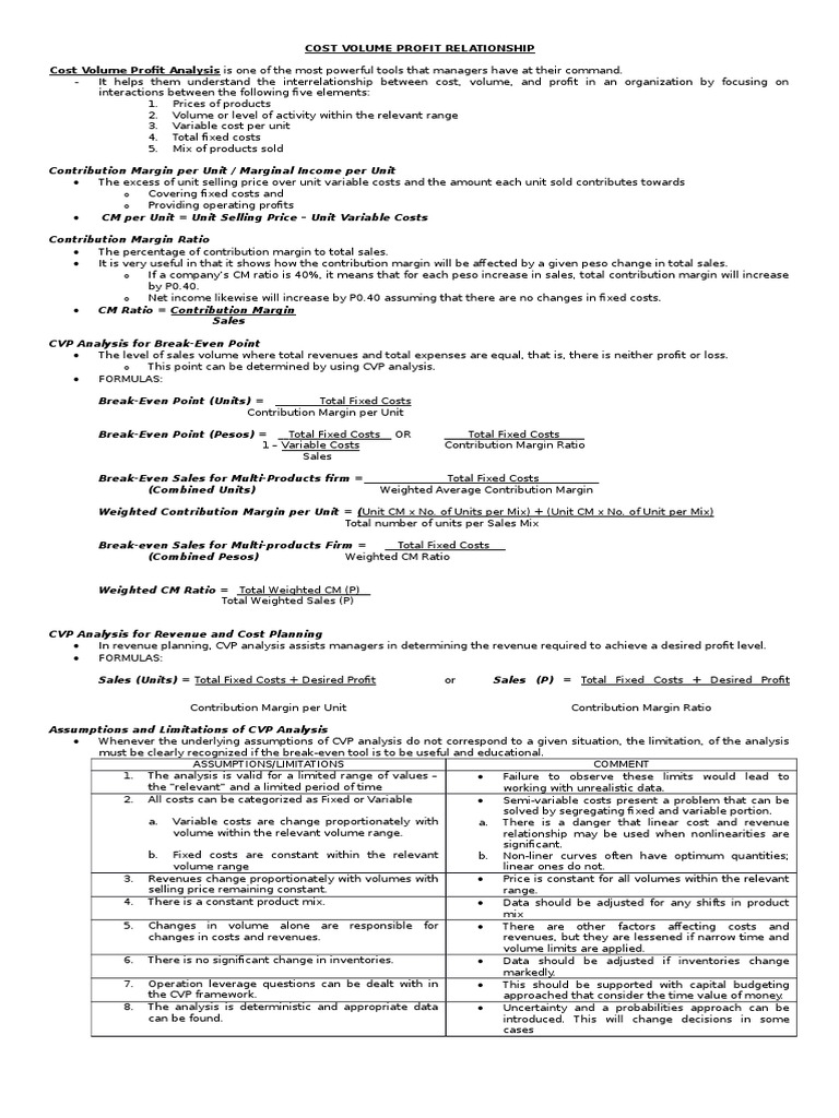 Cost Volume Profit Relationship | PDF