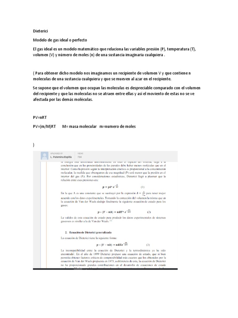 Ecuación de estado de Dieterici | PDF