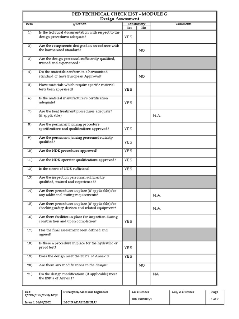 PED Technical Checklist Module G | PDF | Nondestructive Testing ...