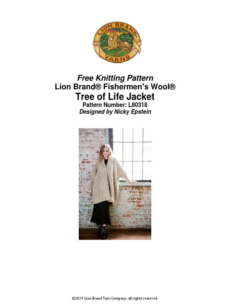 Tree of Life Jacket: Lion Brand® Fishermen 'S Wool® | PDF | Knitting ...