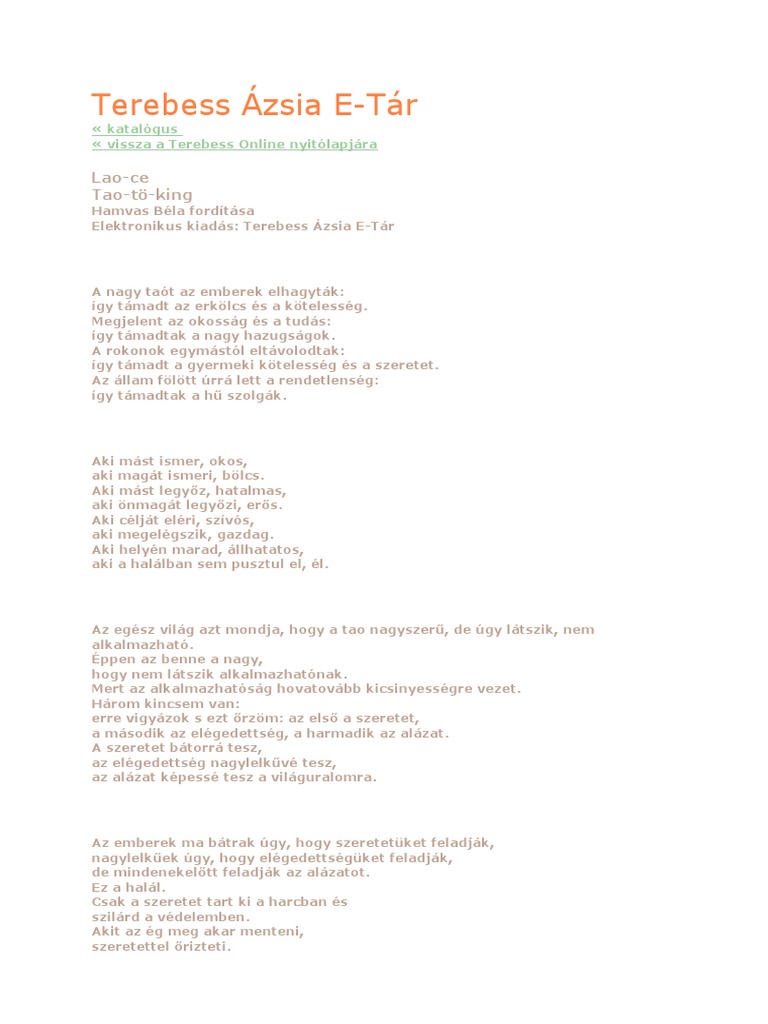 Lao Ce - Tao Tö King (Hamvas Béla Ford.) | PDF