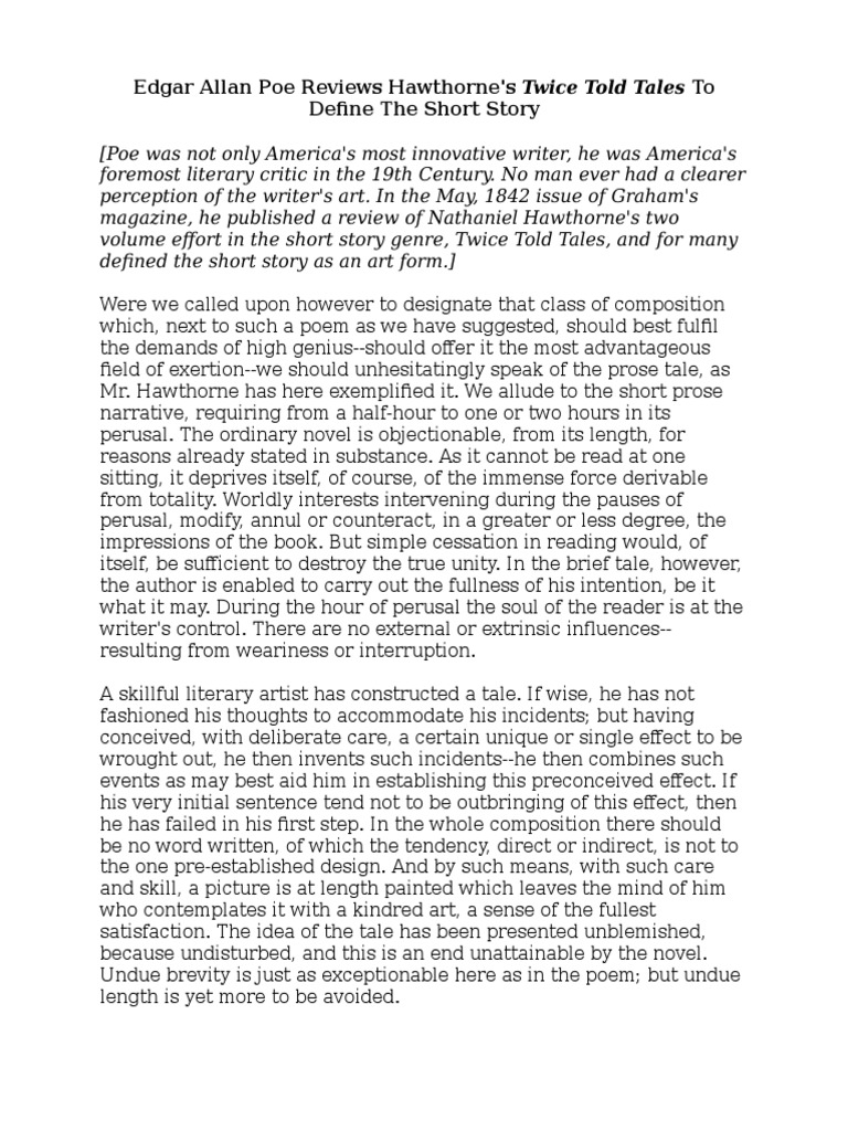 Edgar Allan Poe Reviews Hawthorne | PDF | Short Stories | Nathaniel ...