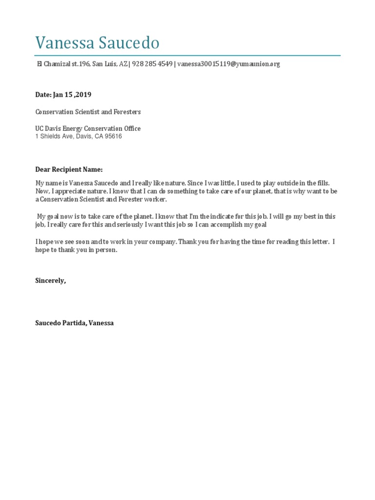 Conservation Scientist Cover Letter | PDF