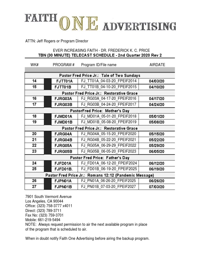 TBN Program Schedule May 2020 | PDF