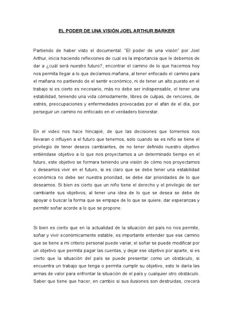 El Poder de Una Visión Joel Arthur Barker | PDF | Conceptos ...