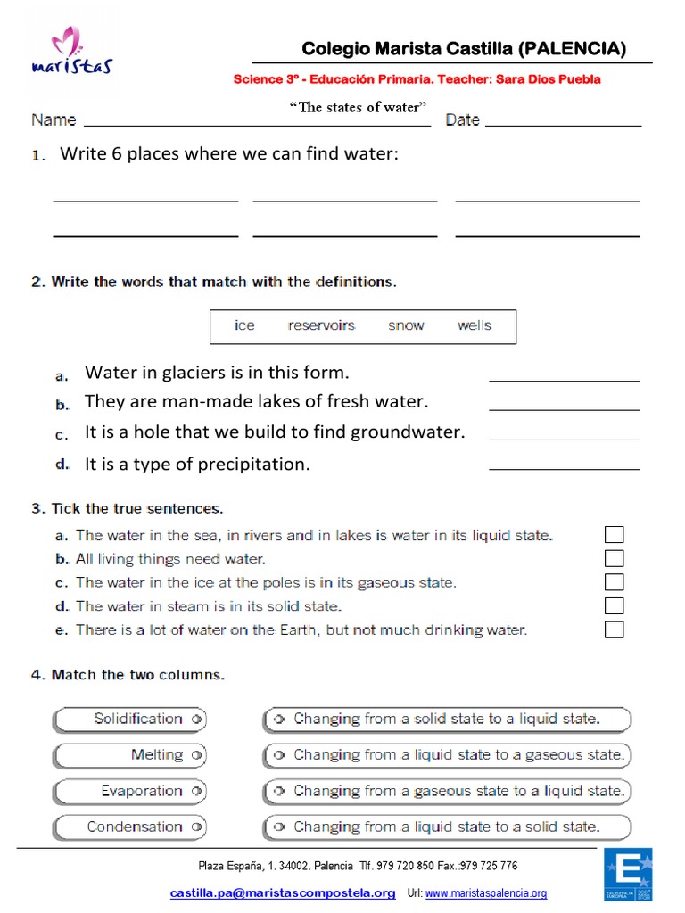 Write 6 Places Where We Can Find Water:: Colegio Marista Castilla ...