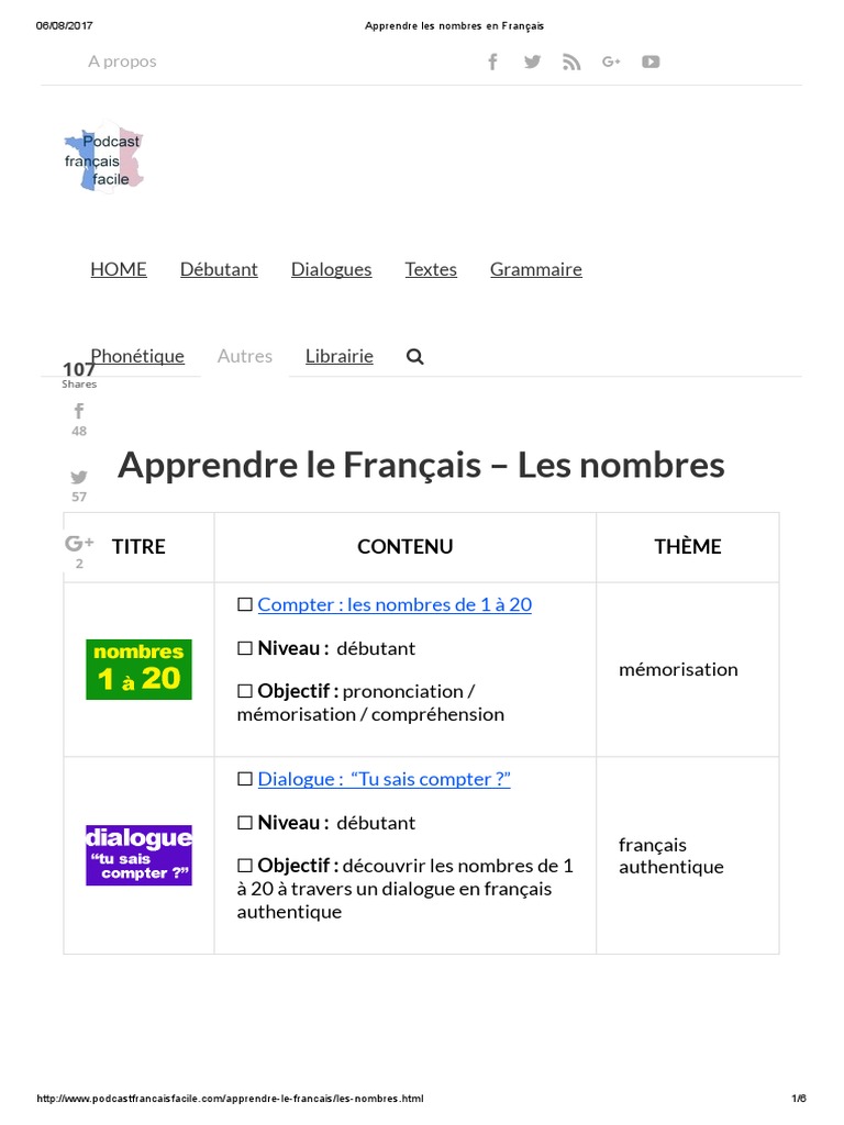 Apprendre Les Nombres en Français | PDF | Linguistique | la communication