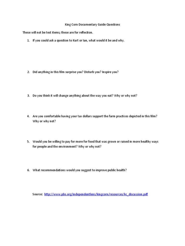 King Corn Documentary Guide Questions | PDF | Self-Improvement | Wellness