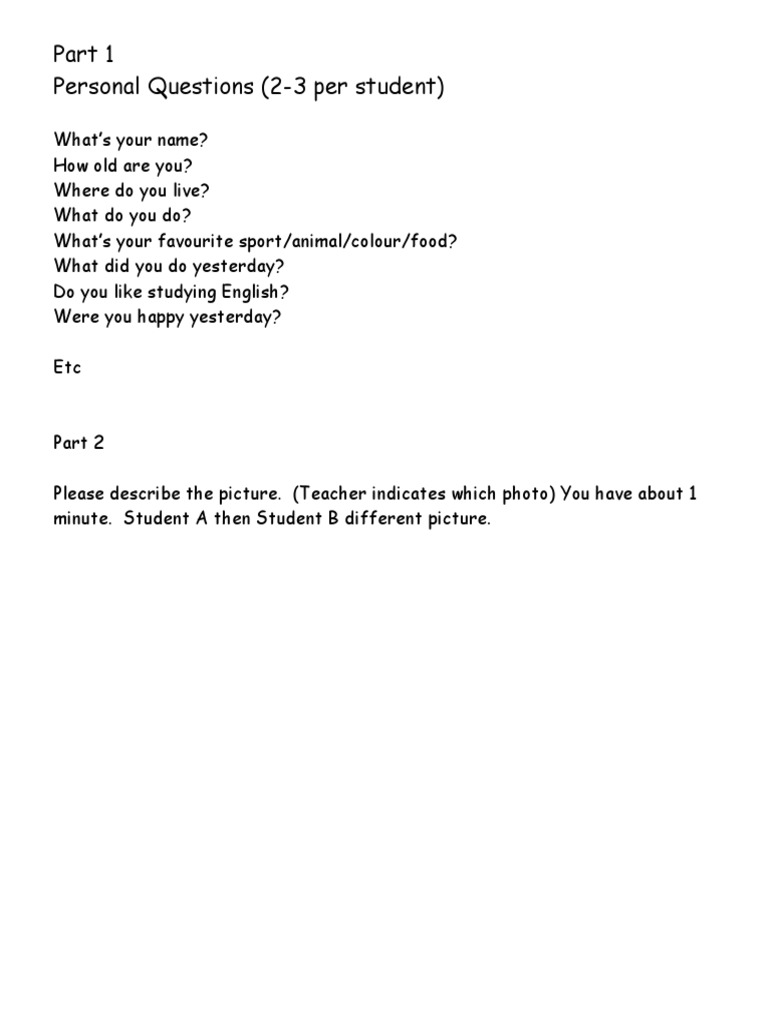 Level 2 Speaking Exam February 2019 | PDF