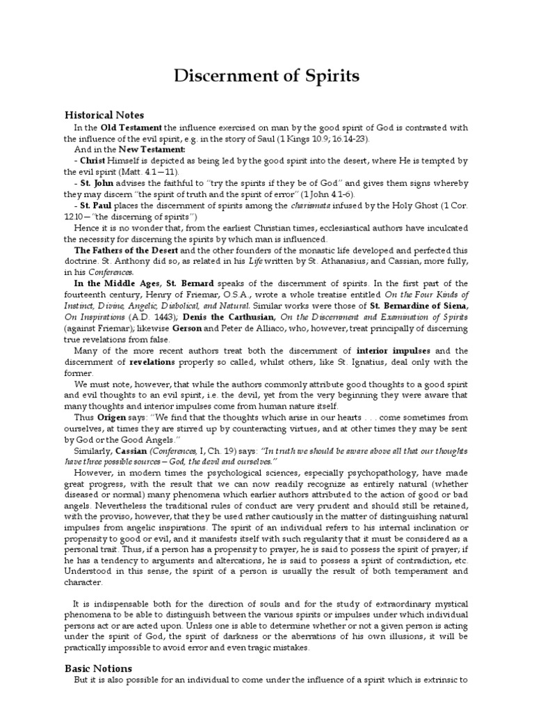 Discernment Of Spirits PDF Spirituality Devil