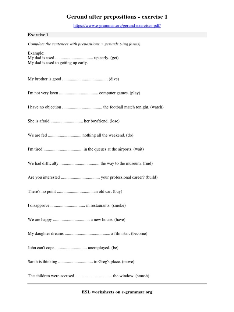 Gerund Exercises After Prepositions | PDF | Games & Activities