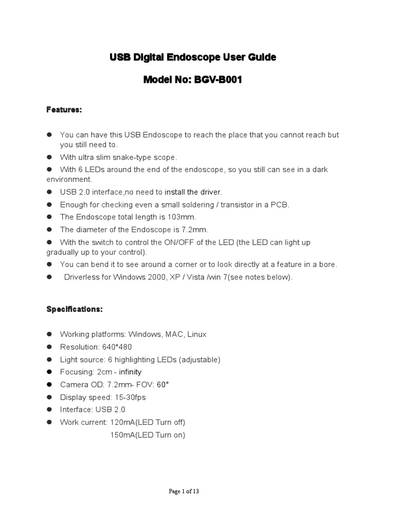 Endoscope User Guide | PDF | Usb | Icon (Computing)
