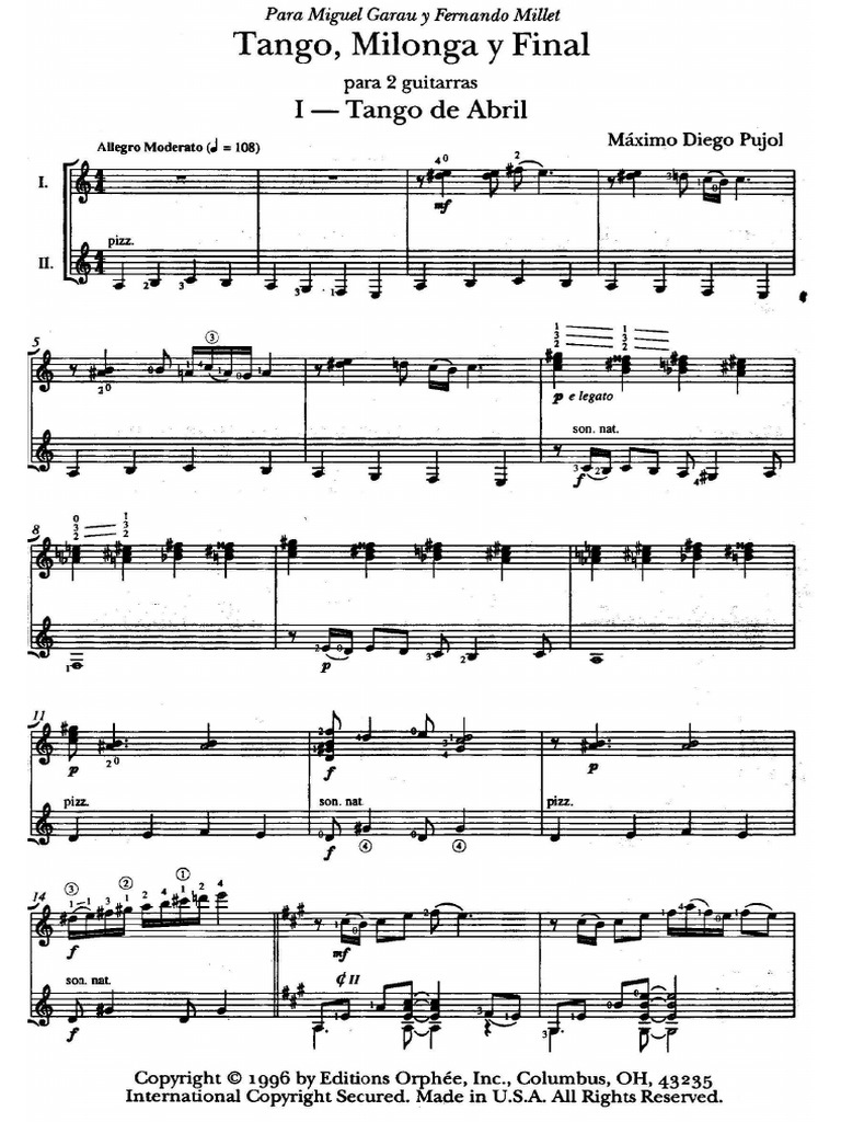 Pujol, Maximo Diego - Tango Milonga y Final - 2 Guitarras Duo | PDF