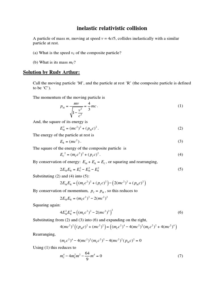 Inelastic Relativistic Collision Sol 1-6 PDF | PDF | Collision ...