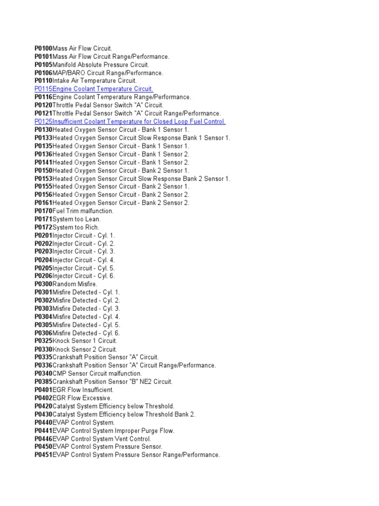 Toyota OBD Codes | PDF | Throttle | Switch