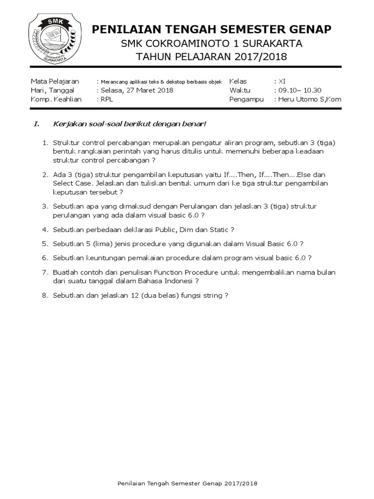 Ujian Pemrograman & Desain SMK | PDF