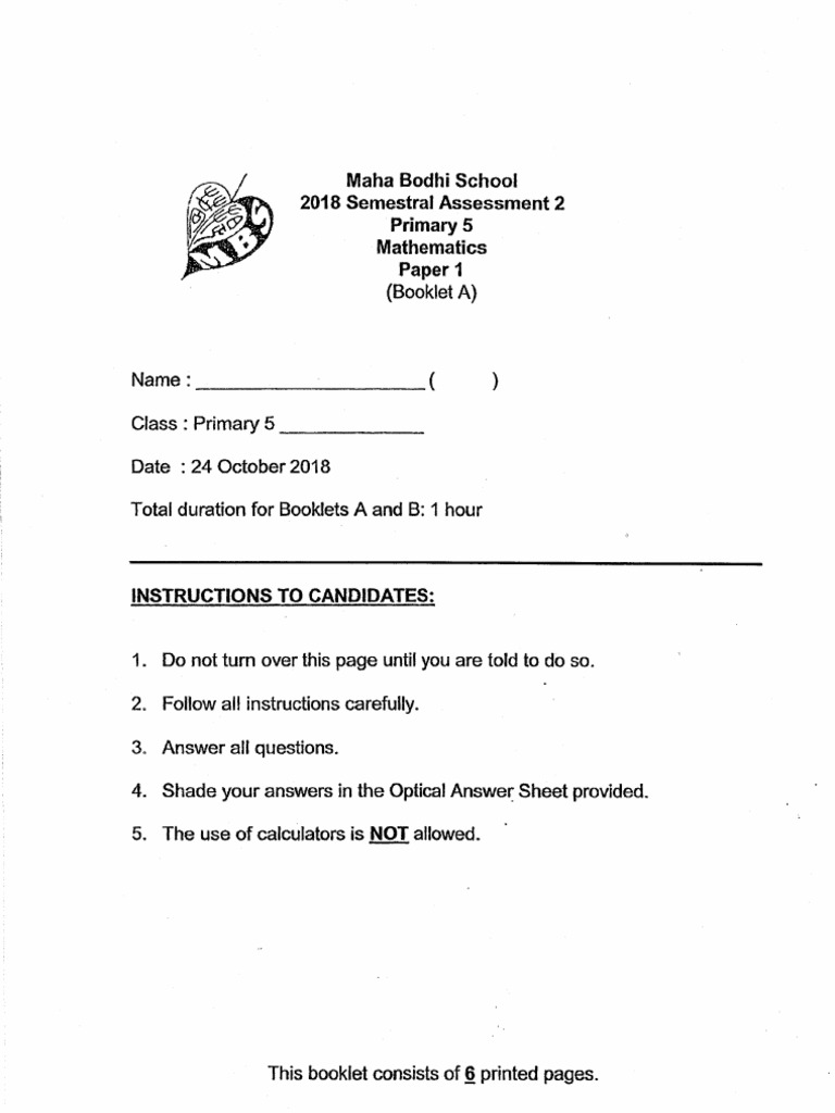 P5 Maths SA2 2018 Maha Bodhi Exam Papers | PDF | Science | Teaching ...