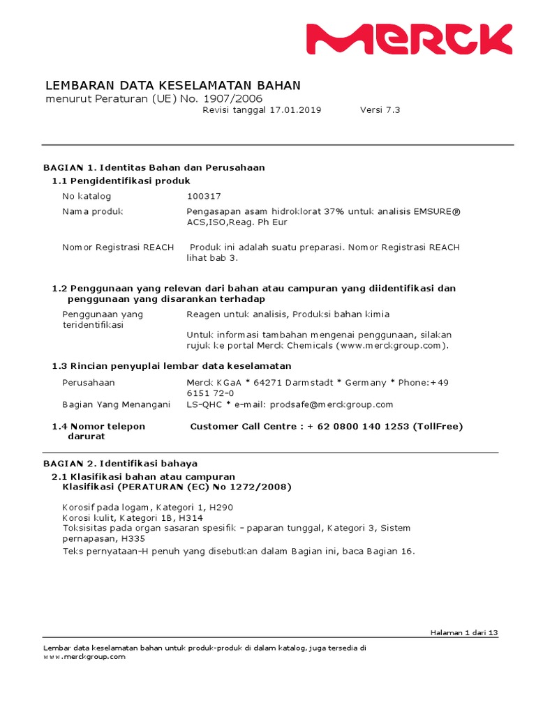 MSDS Hydrochloric Acid Fuming 37% | PDF