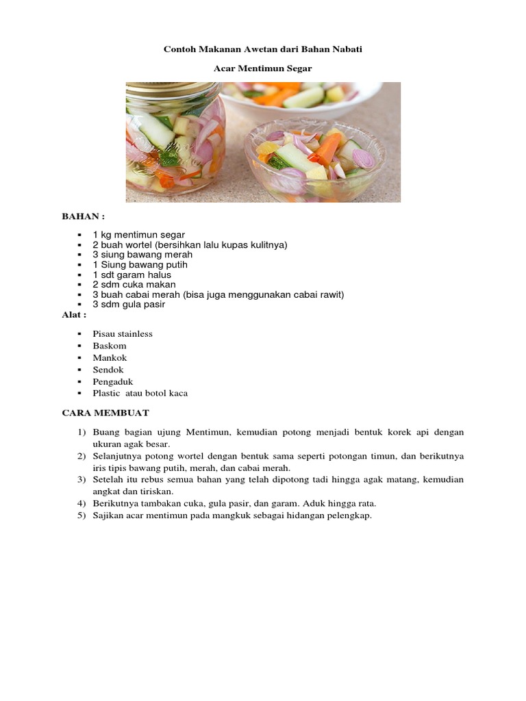 Contoh Makanan Awetan Nabati | PDF