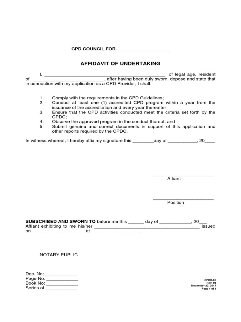 CPDD 06 Rev 01 AffidavitOfUndertaking | PDF