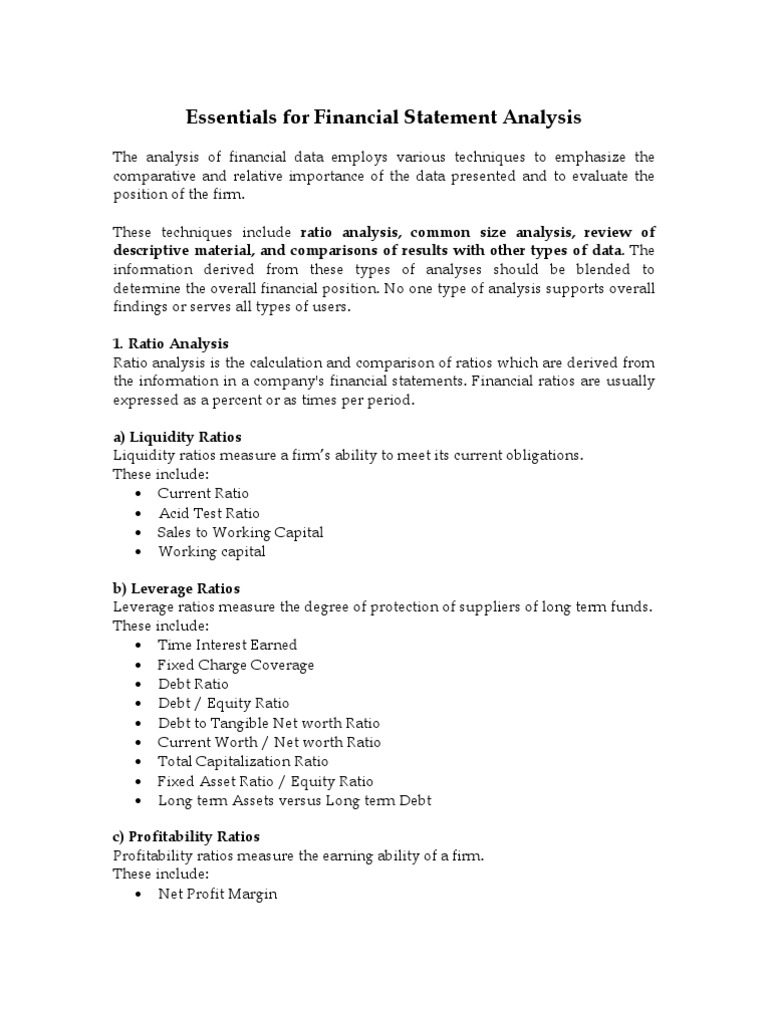 Essentials For Financial Statement Analysis | PDF