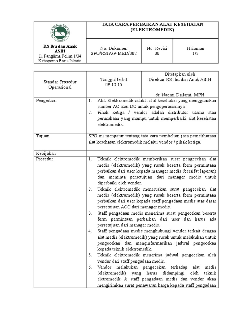 Tata Cara Perbaikan Alat Kesehatan (Elektromedik) | PDF