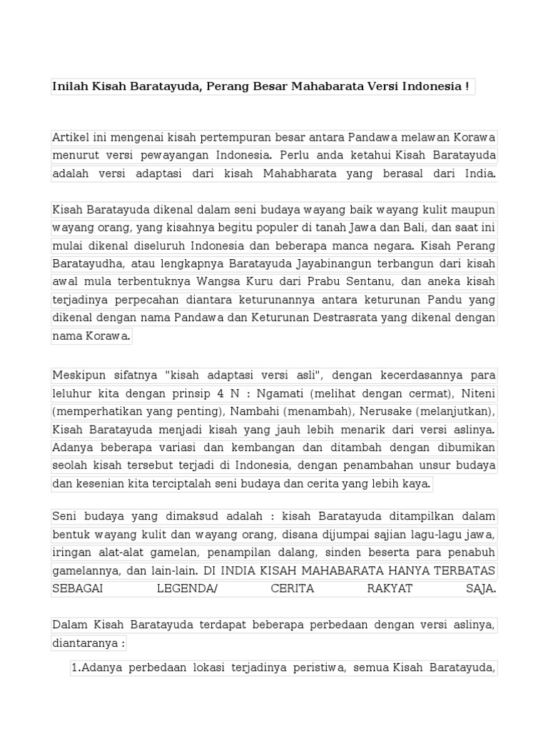 Kisah Baratayuda, Mahabarata Versi Indonesia | PDF