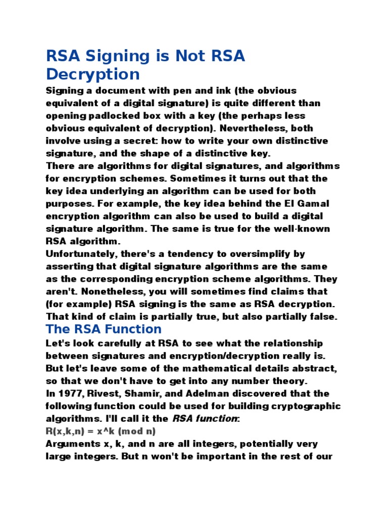 RSA Signing Is Not RSA Decryption | Download Free PDF | Cryptography ...