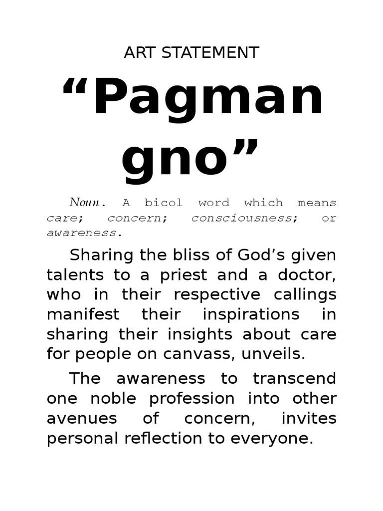 "Pagman Gno": Noun. A Bicol Word Which Means Care Concern Consciousness ...