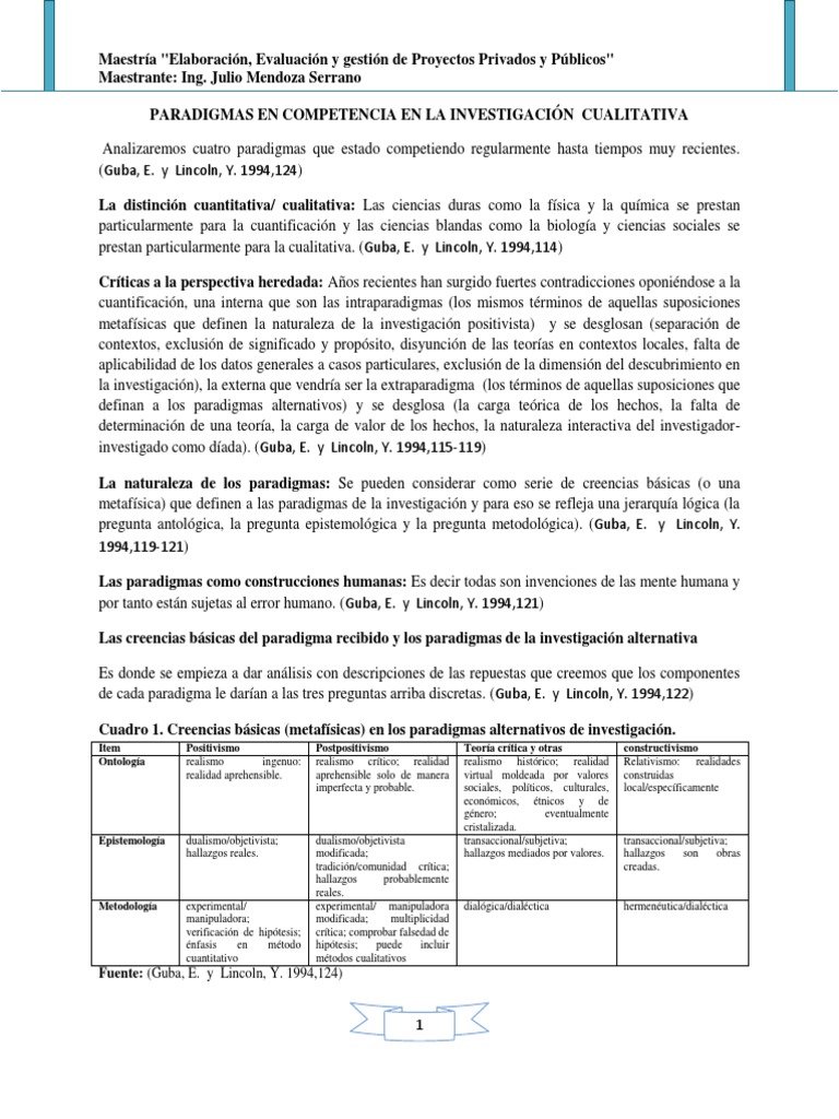 Paradigmas en Competencia en La Investigación Cualitativa | PDF ...