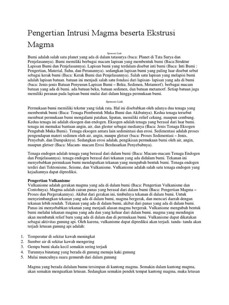Pengertian Intrusi Magma Beserta Ekstrusi Magma | PDF