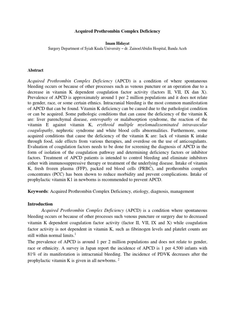 Acquired Prothrombin Complex Deficiency | PDF | Coagulation | Bleeding