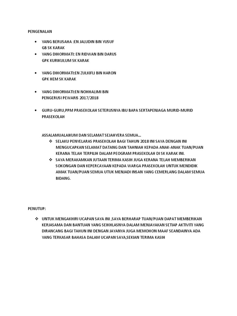 Taklimat Prasekolah | PDF