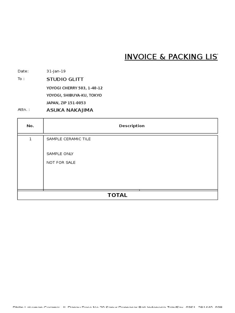 Invoice For Studio Glitt Japan | PDF