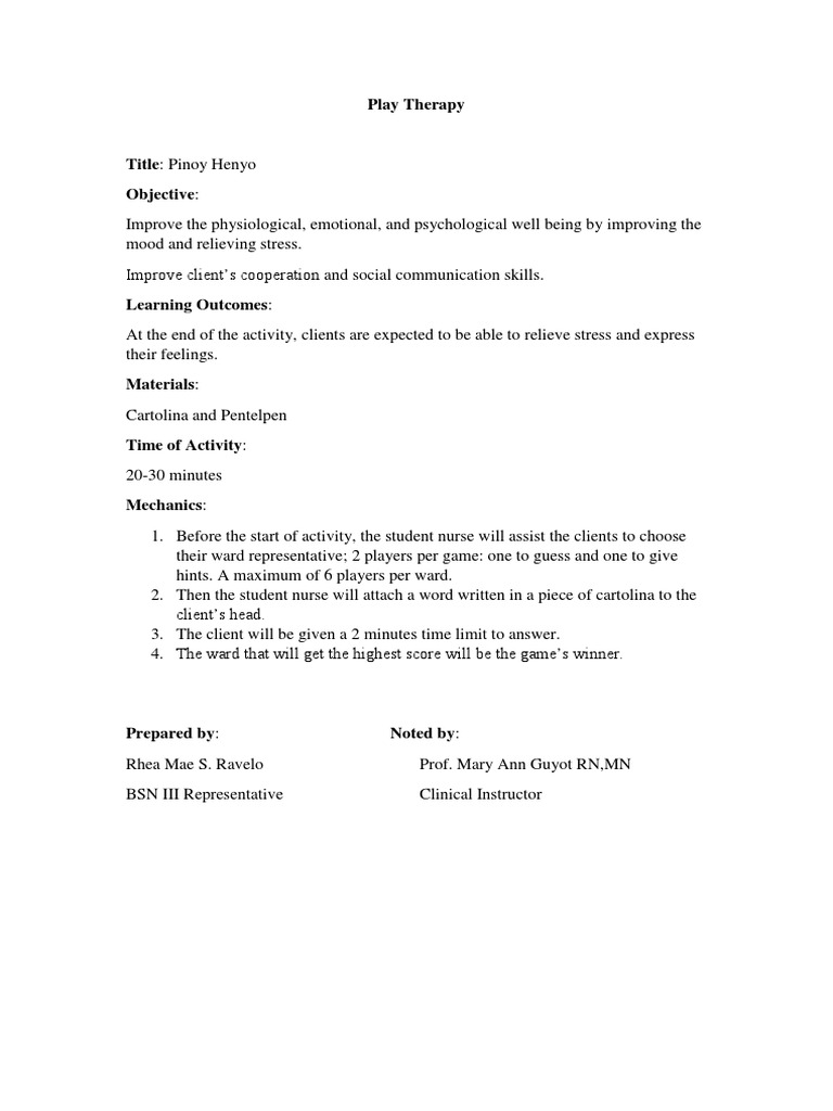 Play Therapy | PDF | Nursing | Mood (Psychology)
