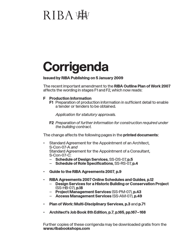 RIBA 2007 | Construction Management | Specification (Technical Standard)