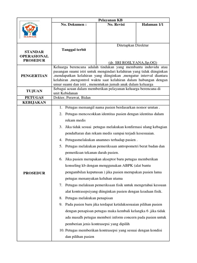 SOP Pelayanan KB | PDF