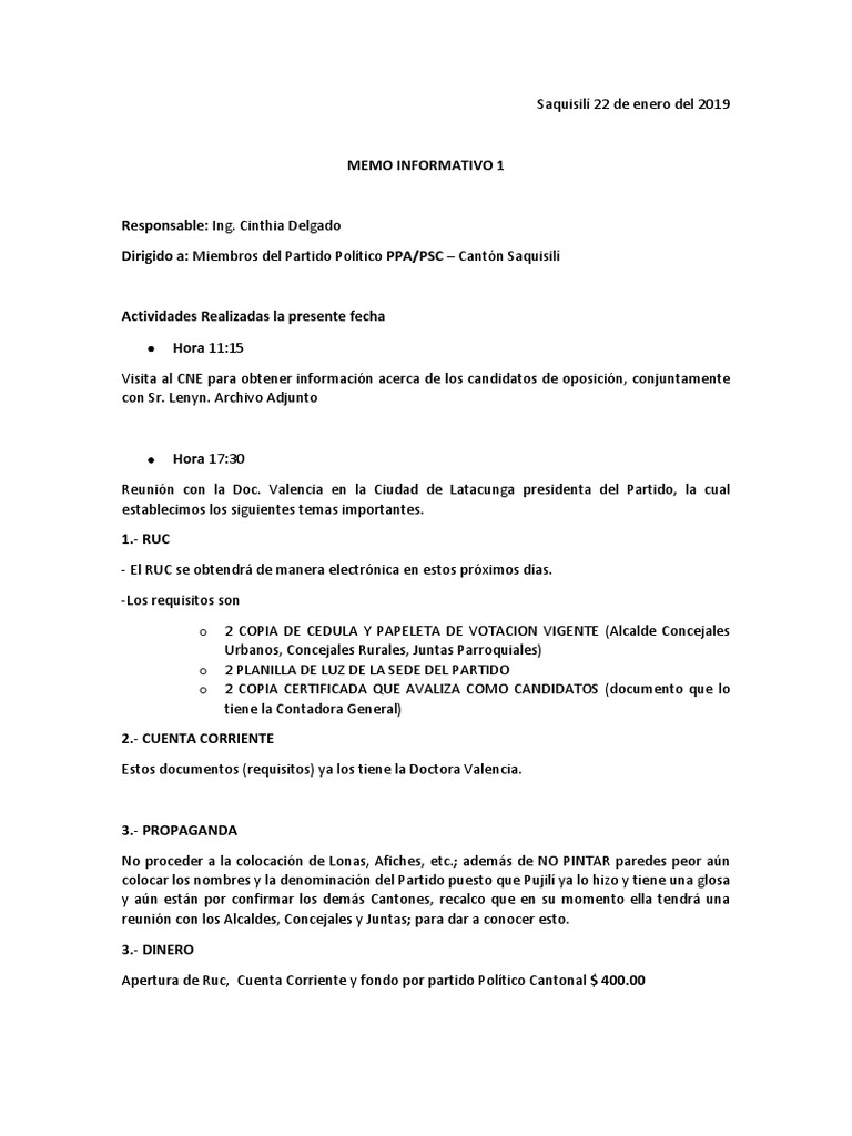 Memo Informativo | PDF