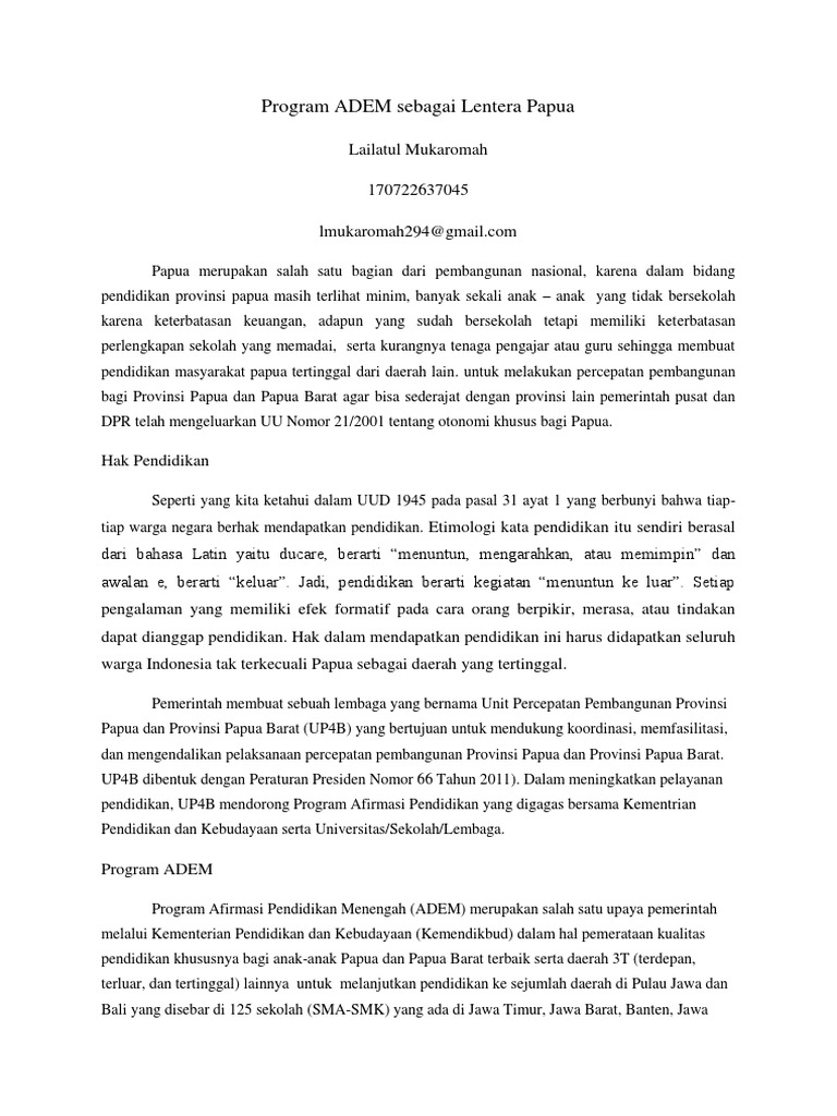 Program ADEM Sebagai Lentera Papua | PDF