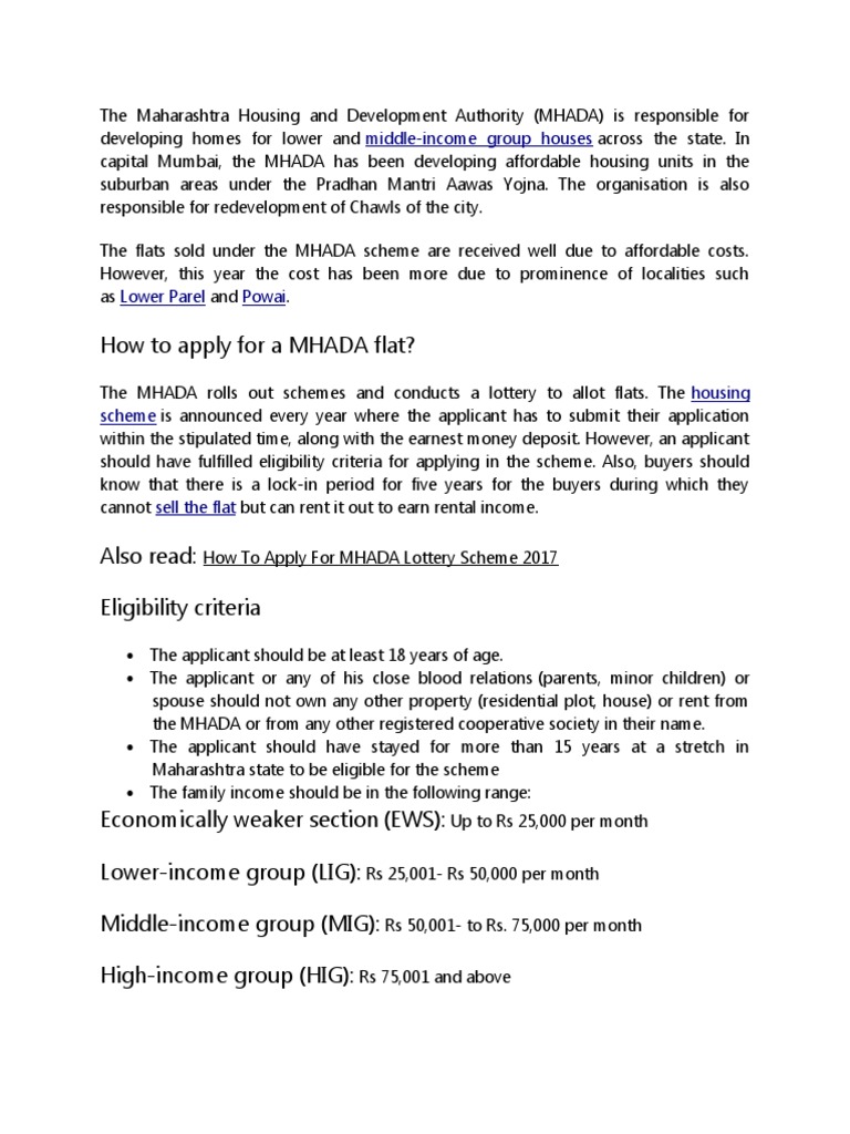 How To Apply For A MHADA Flat?: Middle-Income Group Houses | PDF | Government | Business