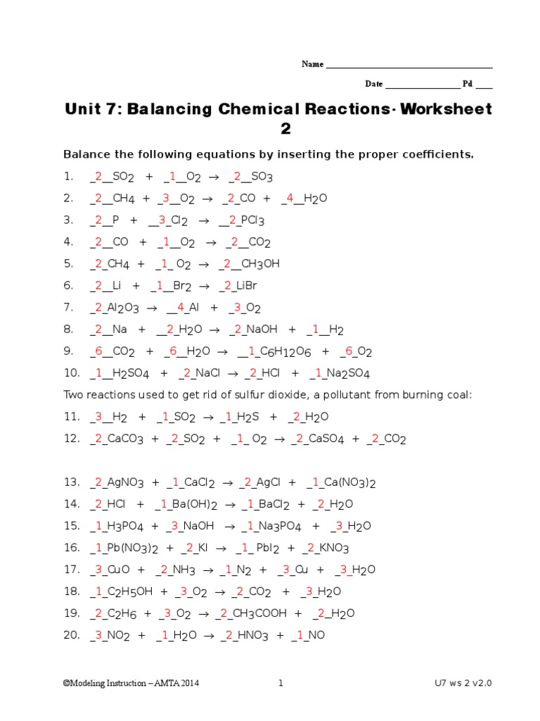 Classifying Reactions Worksheet