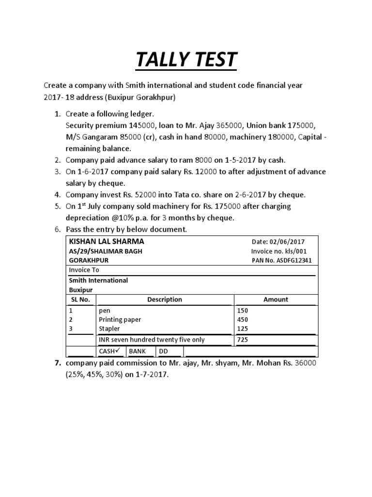 Tally Final Test 1 | PDF | Discounts And Allowances | Money