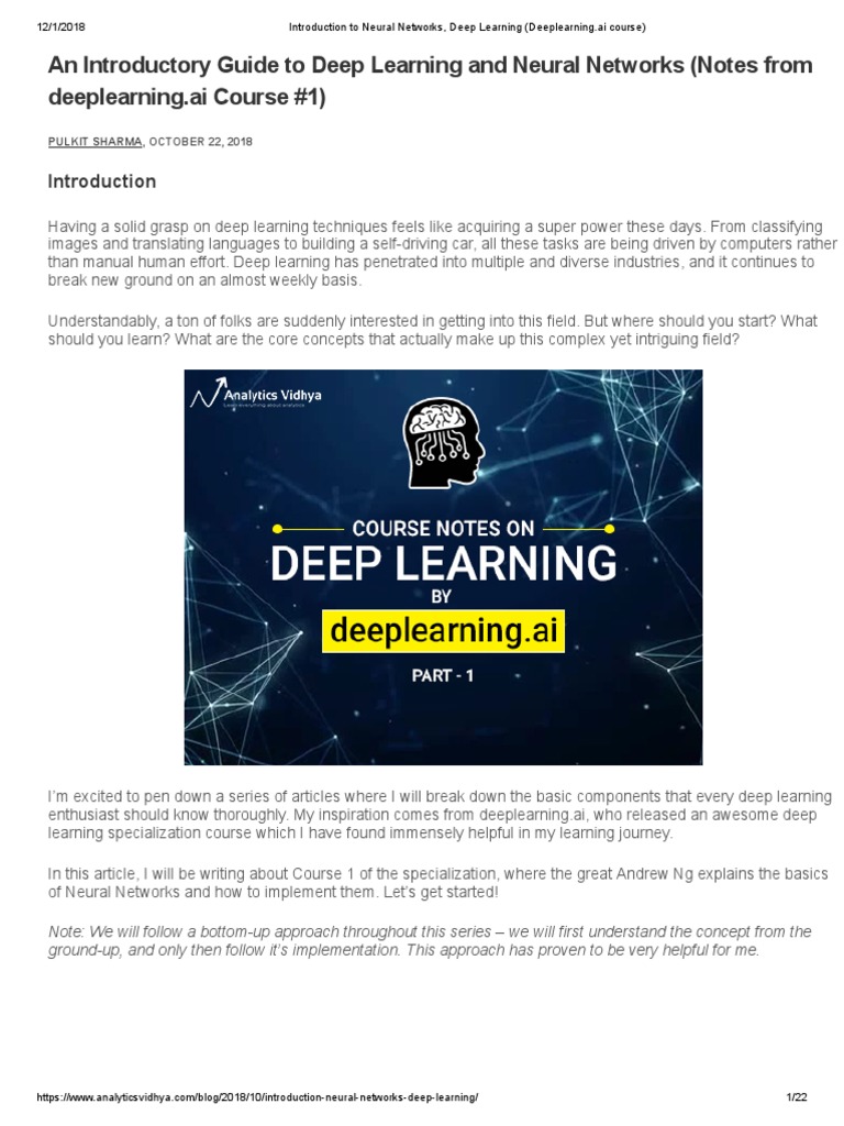 Introduction To Neural Networks, Deep Learning (Deeplearning - Ai Course) | PDF | Artificial ...