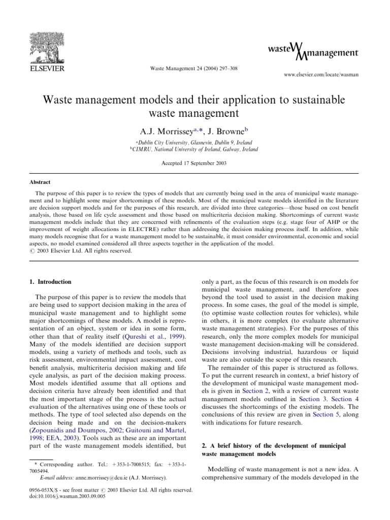 Waste Management Models and Their Application To Sustainable Waste ...