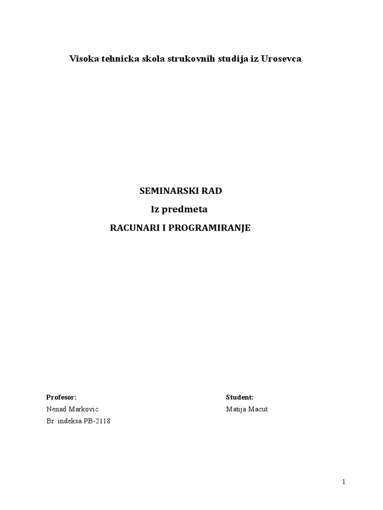 Racunari I Programiranje | PDF
